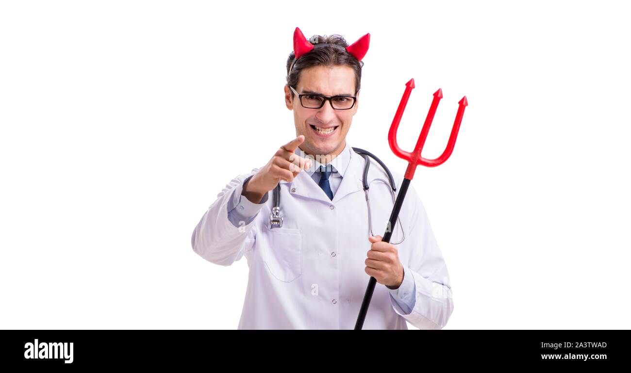 Devil doctor in funny medical concept isolated on white background ...