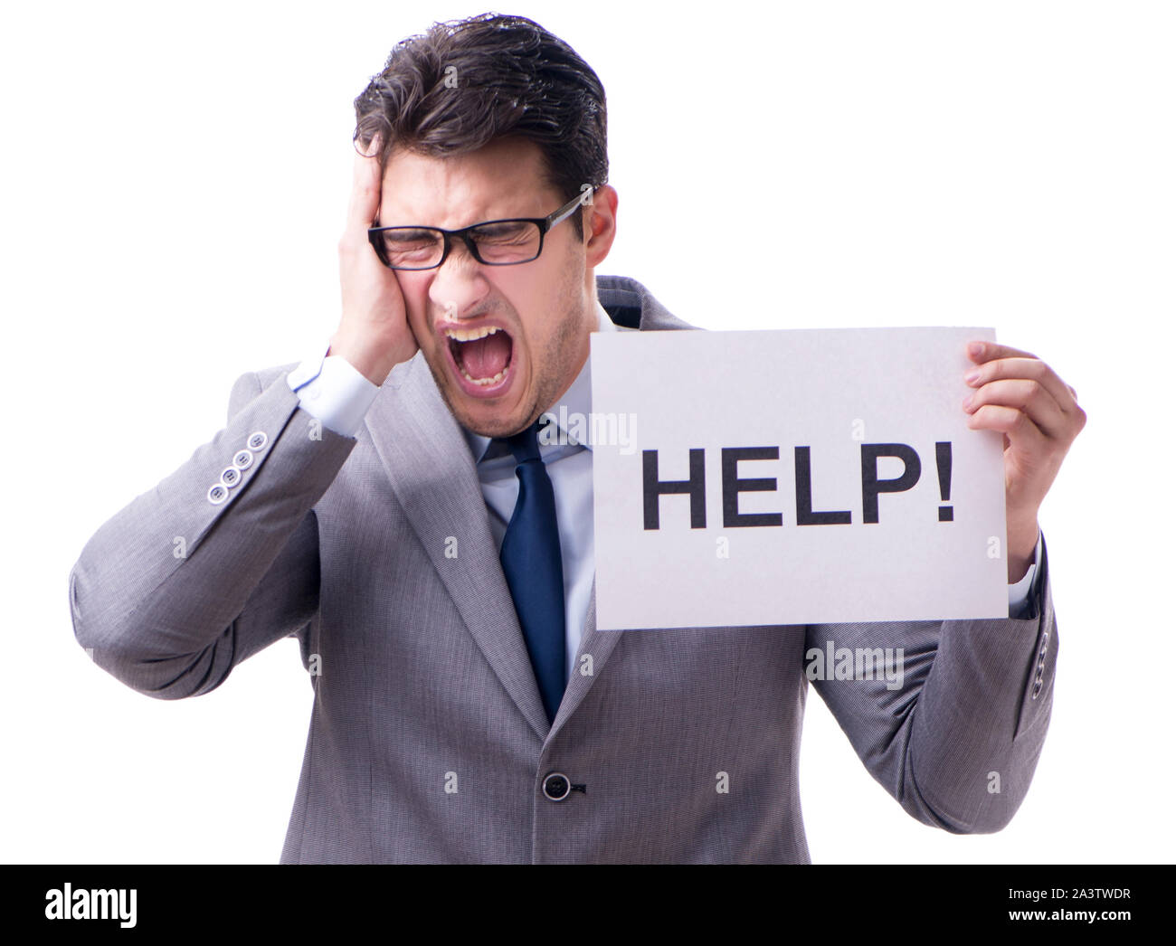 The businessman asking for help isolated on white background Stock ...