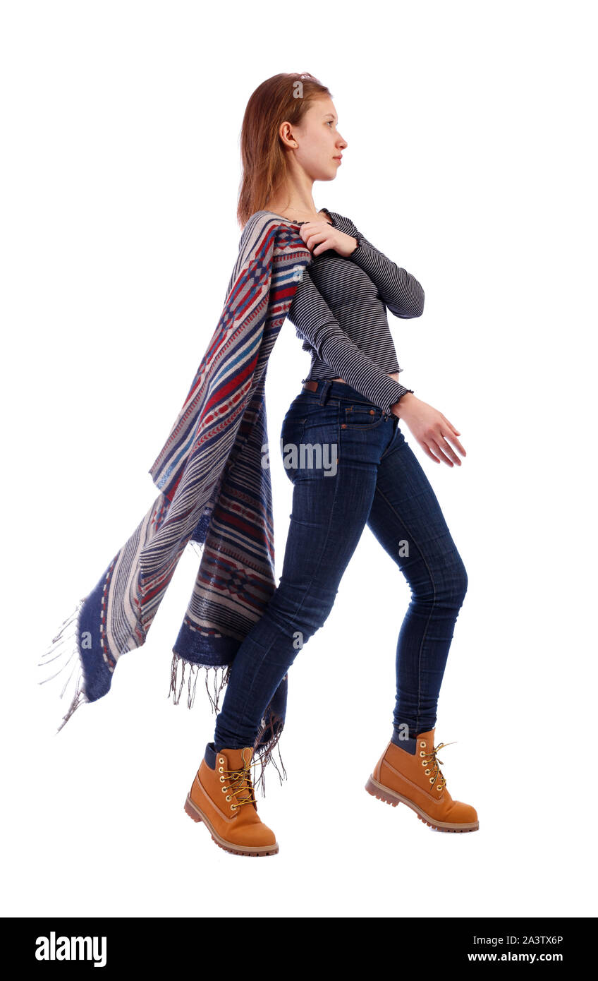 Side view of a woman dancing ballet. girl is balancing. Rear view ...