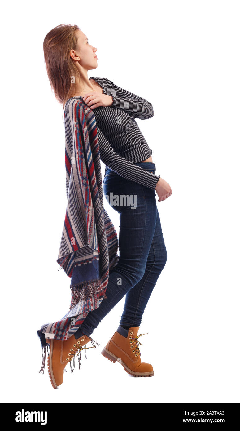 Side view of a woman dancing ballet. girl is balancing. Rear view ...