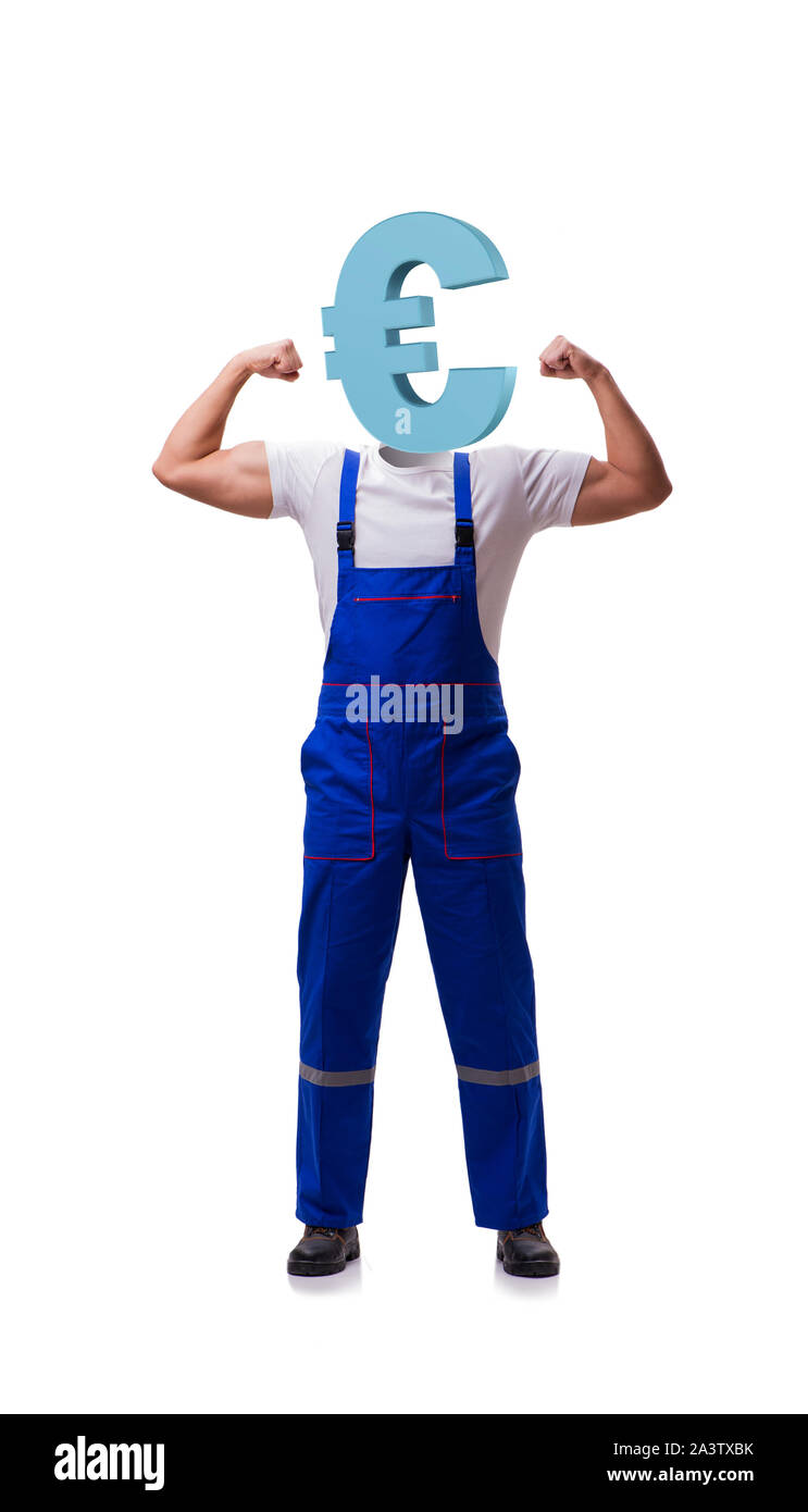 The worker with euro head in business concept Stock Photo - Alamy
