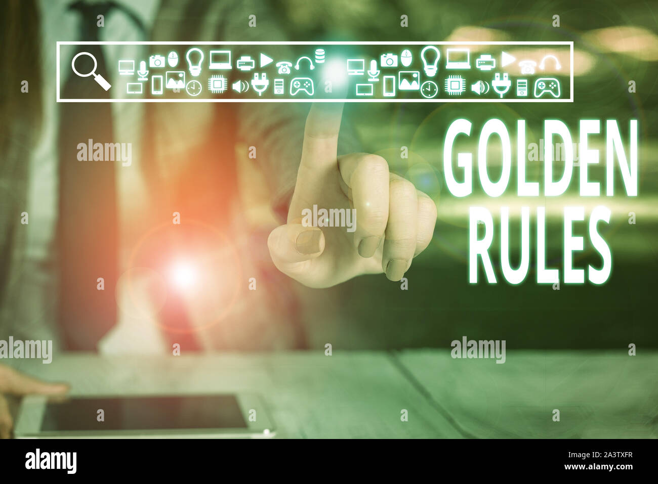 Writing note showing Golden Rules. Business concept for basic principle ...