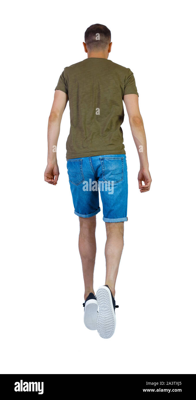 Back view of man in zero gravity or a fall. guy is flying, falling or ...