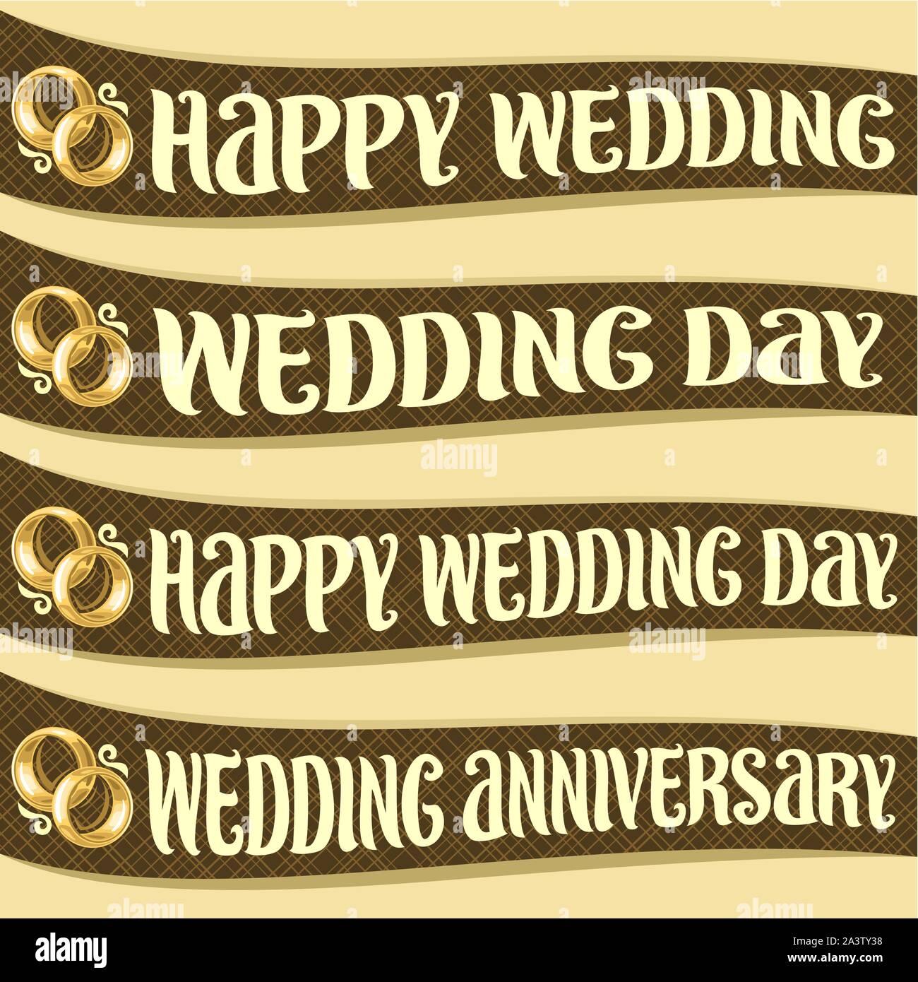 Vector set of ribbons with Wedding wishes, curved banners with original ...