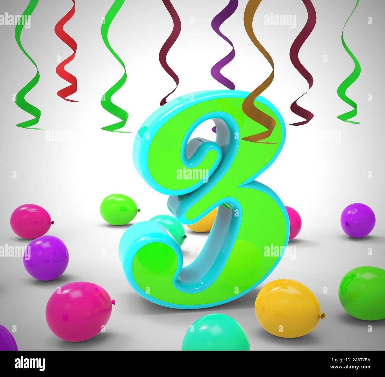 Third birthday celebration balloons shows a happy event. Celebrating ...