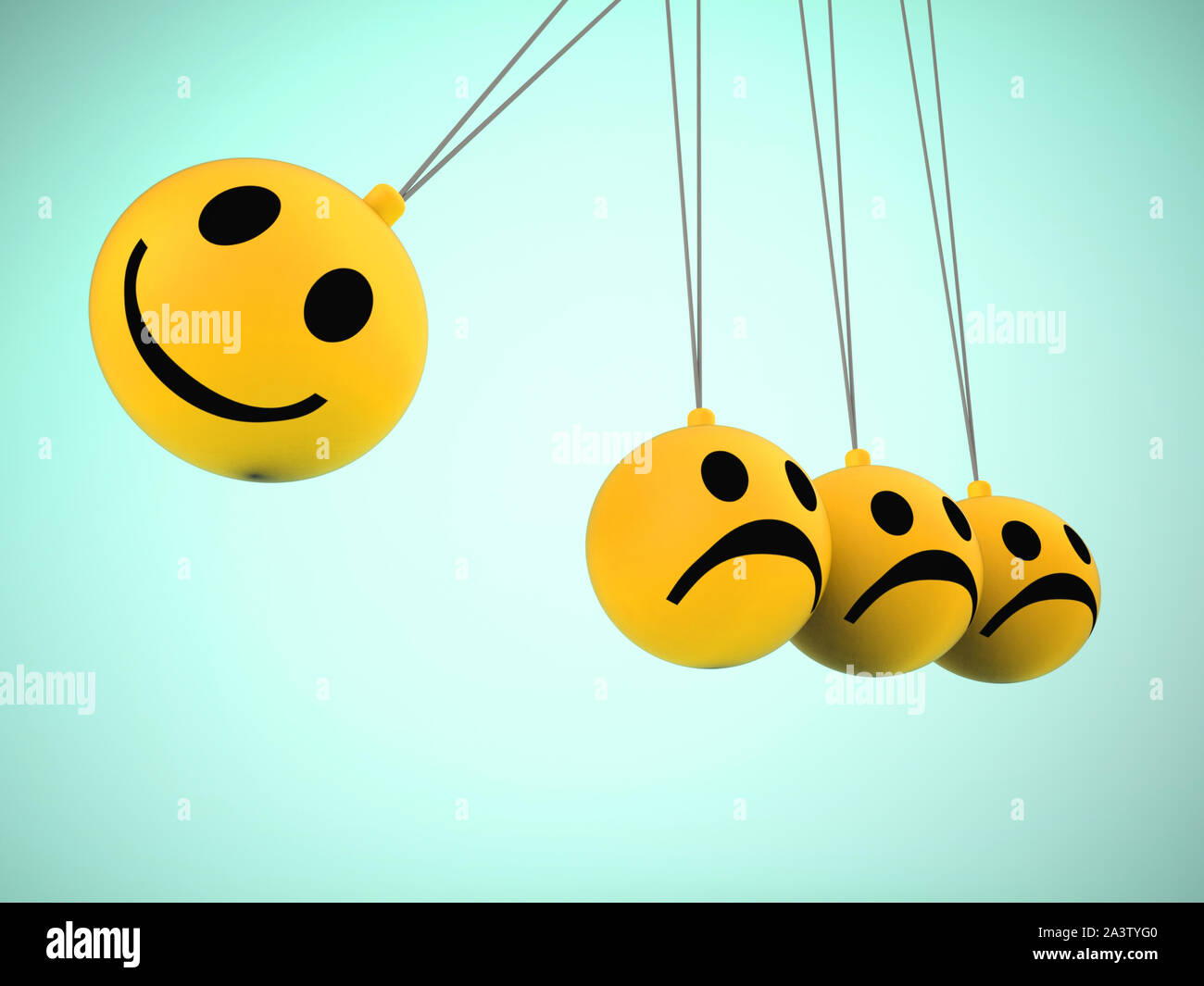 Smiley faces on a newtons cradle pendulum so happy and sad. Hypnotic ...
