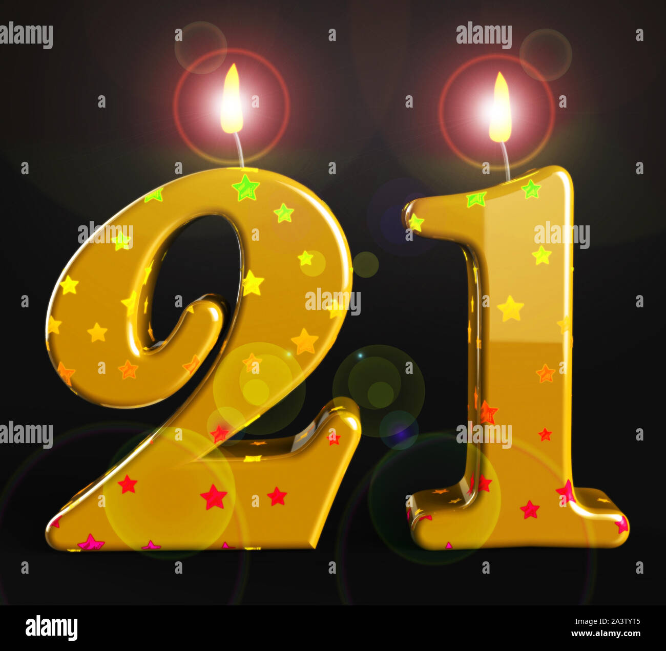 Twenty first birthday celebration candle shows a happy event ...