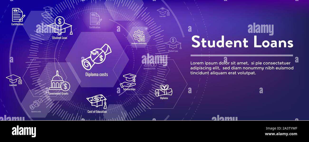 Student Loans Icon Set and Graduation Web Header Banner Stock Vector ...
