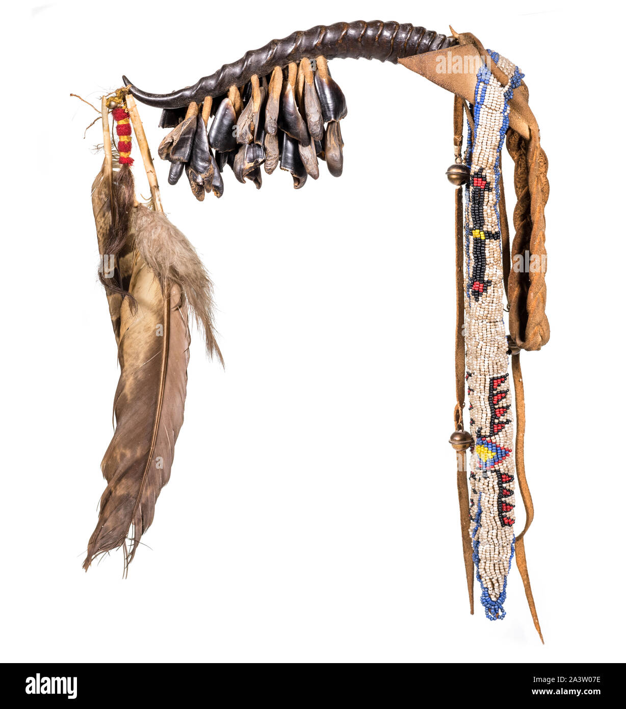 Dance rattle of the North American Indian horn with deer hooves and ...