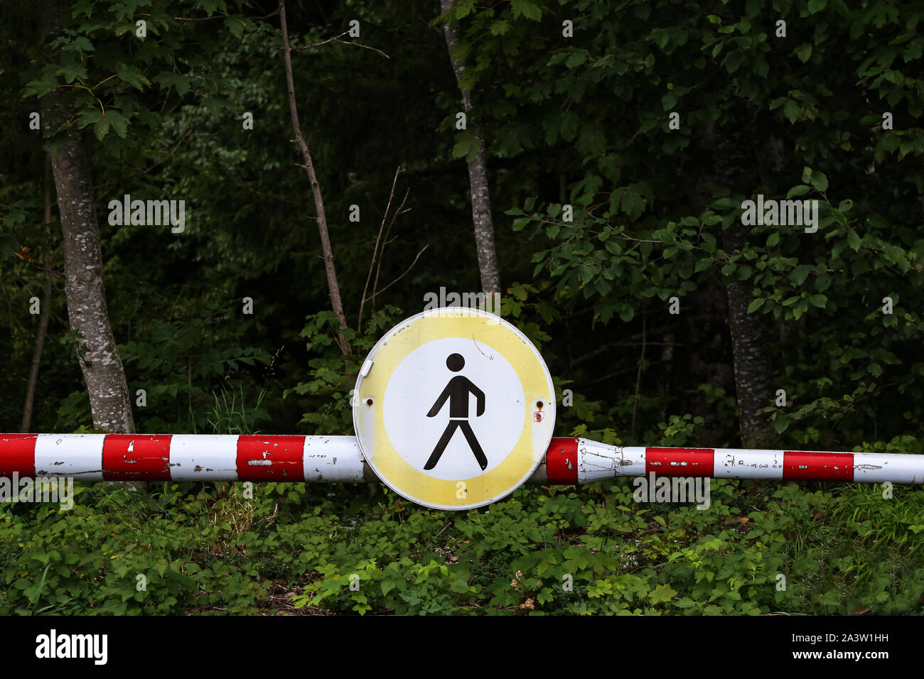 Passage is prohibited - Road sign on the barrier Stock Photo - Alamy