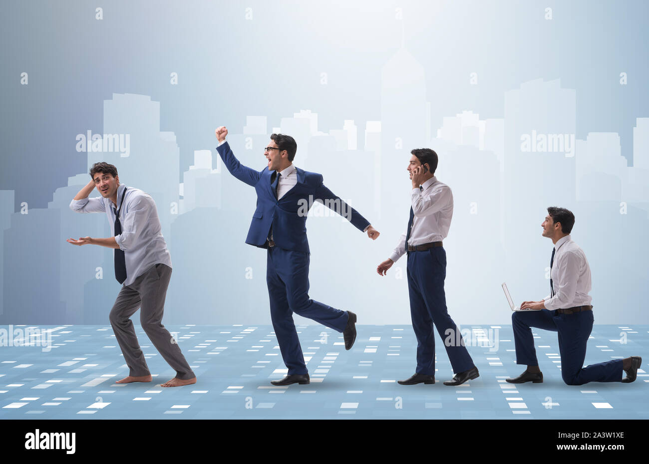 The business concept with man progressing through stages Stock Photo ...