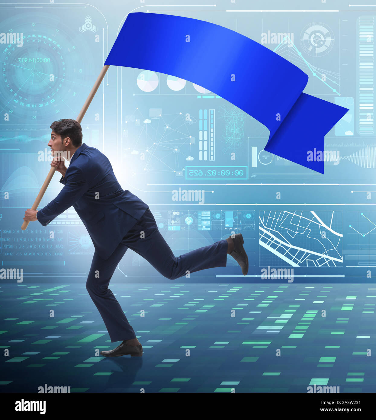 The businessman with blank banner running in business concept Stock ...