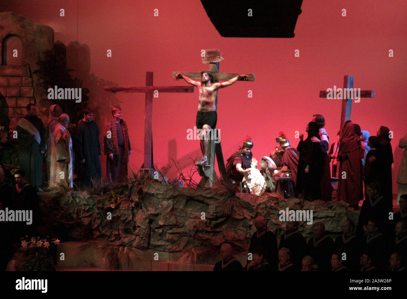 Crucifixion scene during play for an Easter service at Thomas Road ...