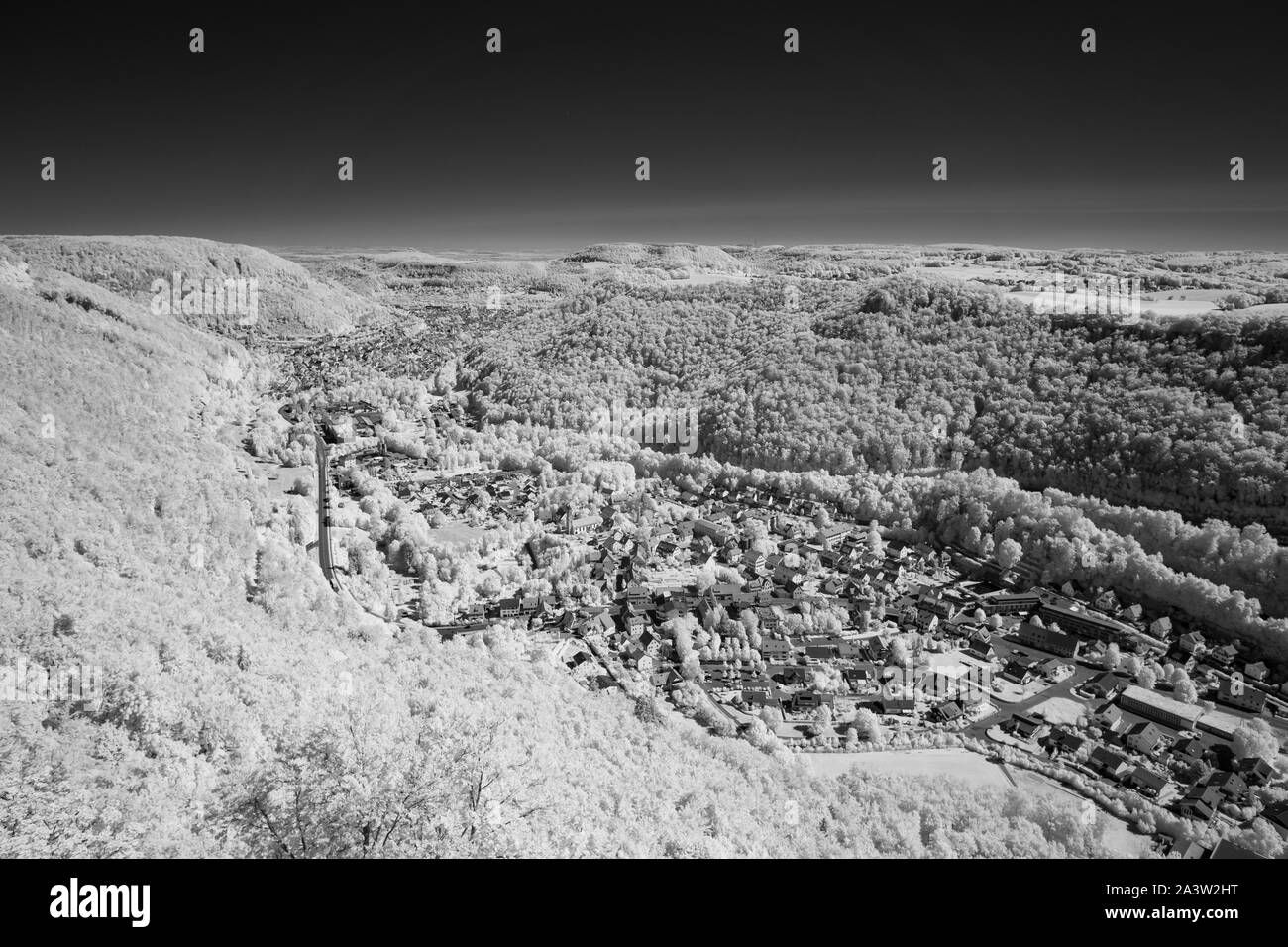 View in a german valley in black and white infrared Stock Photo - Alamy