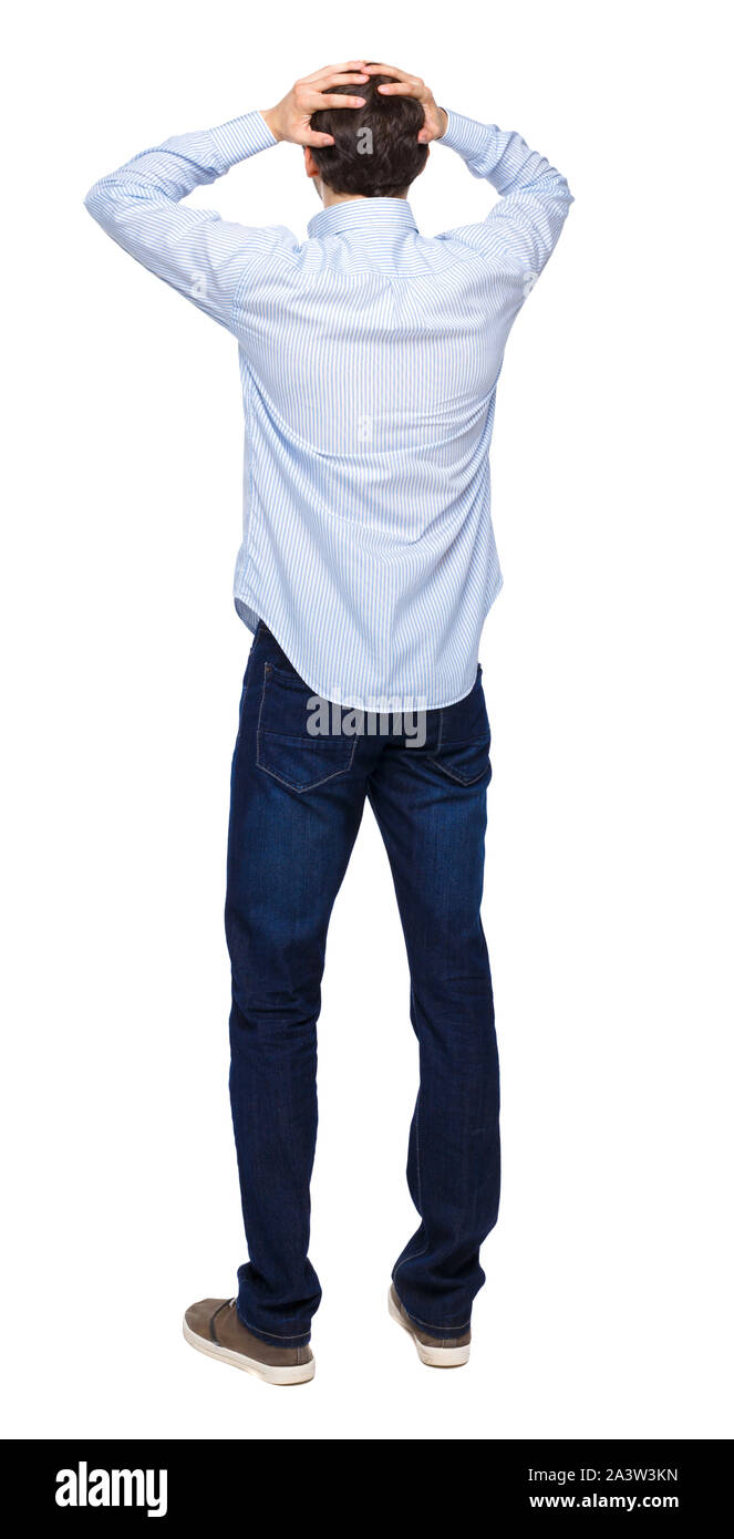 Back view of shocked business man. Upset adult businessman. Rear view ...