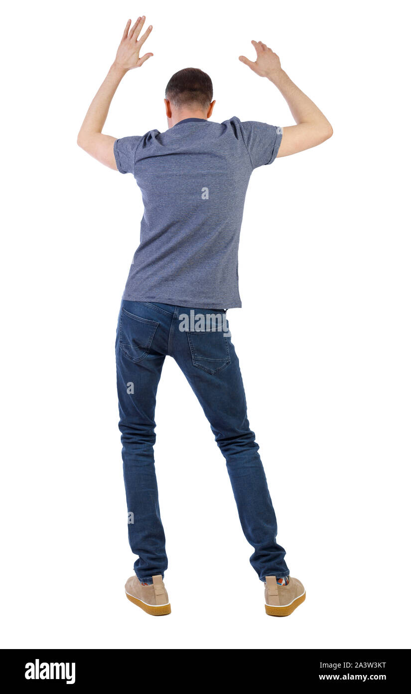 back view of dancing man. guy watching. Rear view people collection ...