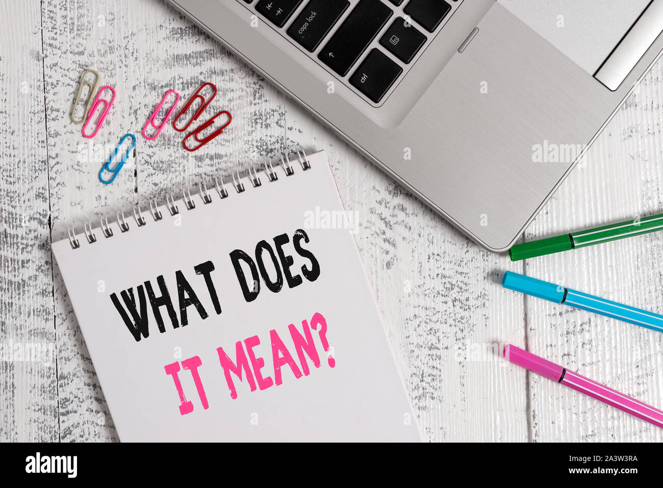 Handwriting text What Does It Mean Question. Conceptual photo Give me ...