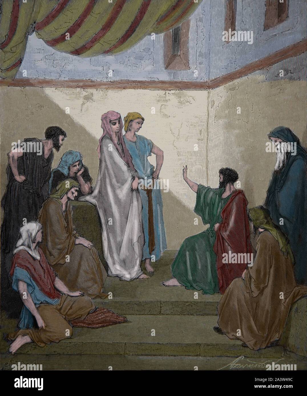 Book of Acts. Peter at Cornelius's House. Engraving. Bible Illustration ...