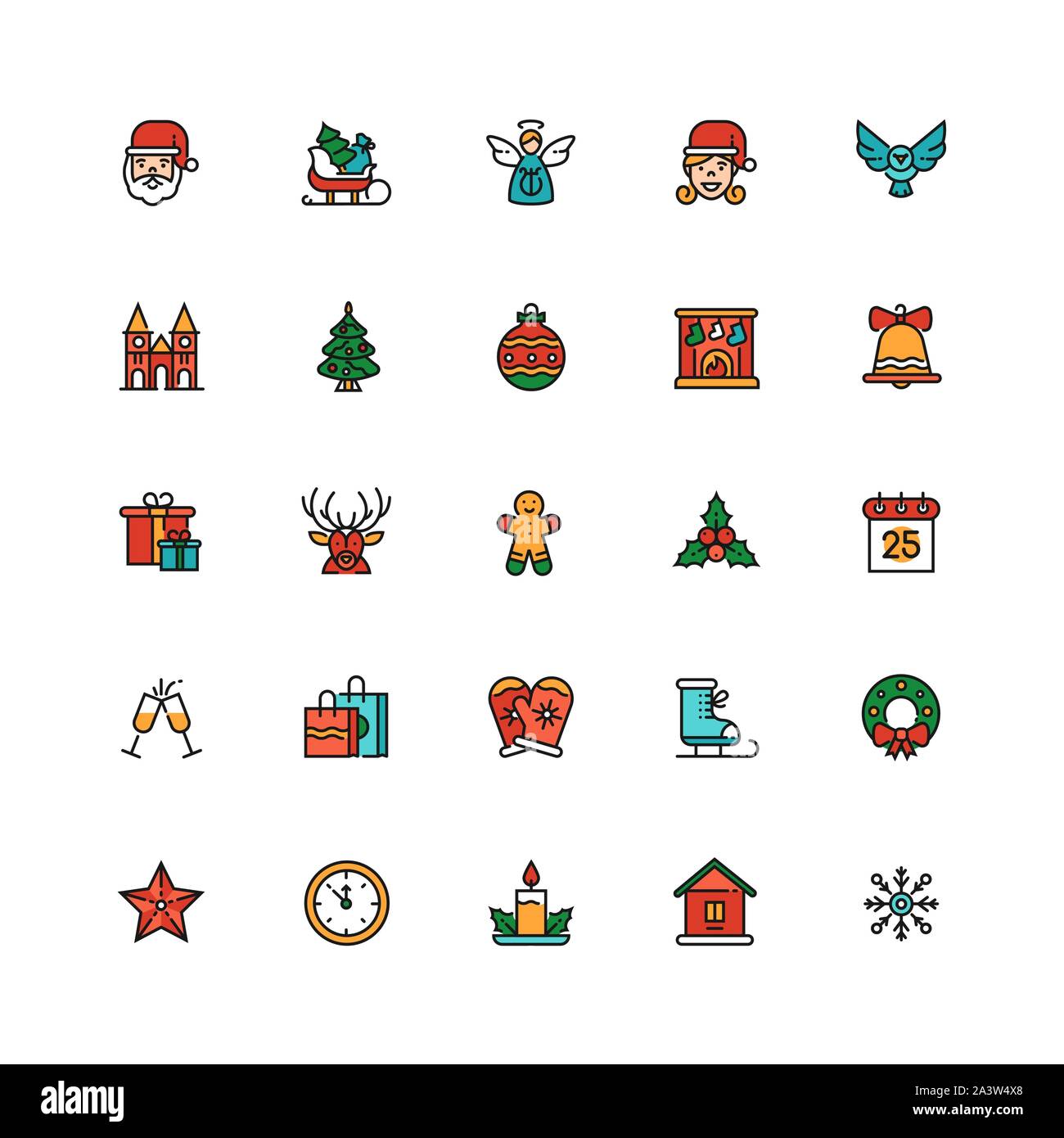 December holiday symbols colorful linear icons set Stock Vector Image ...