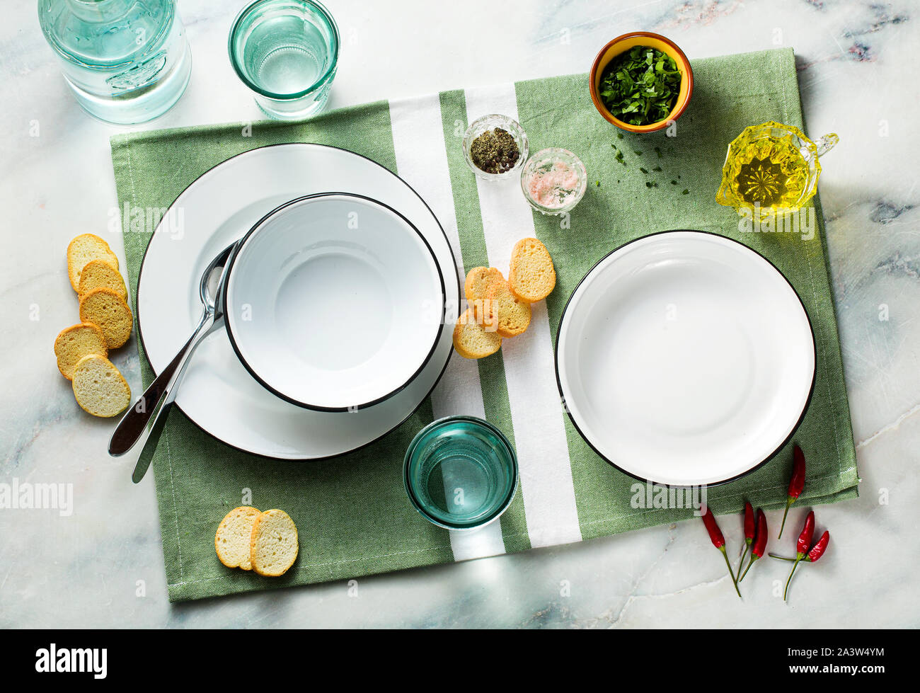set of empty plates on a table. empty serving design form Stock Photo ...