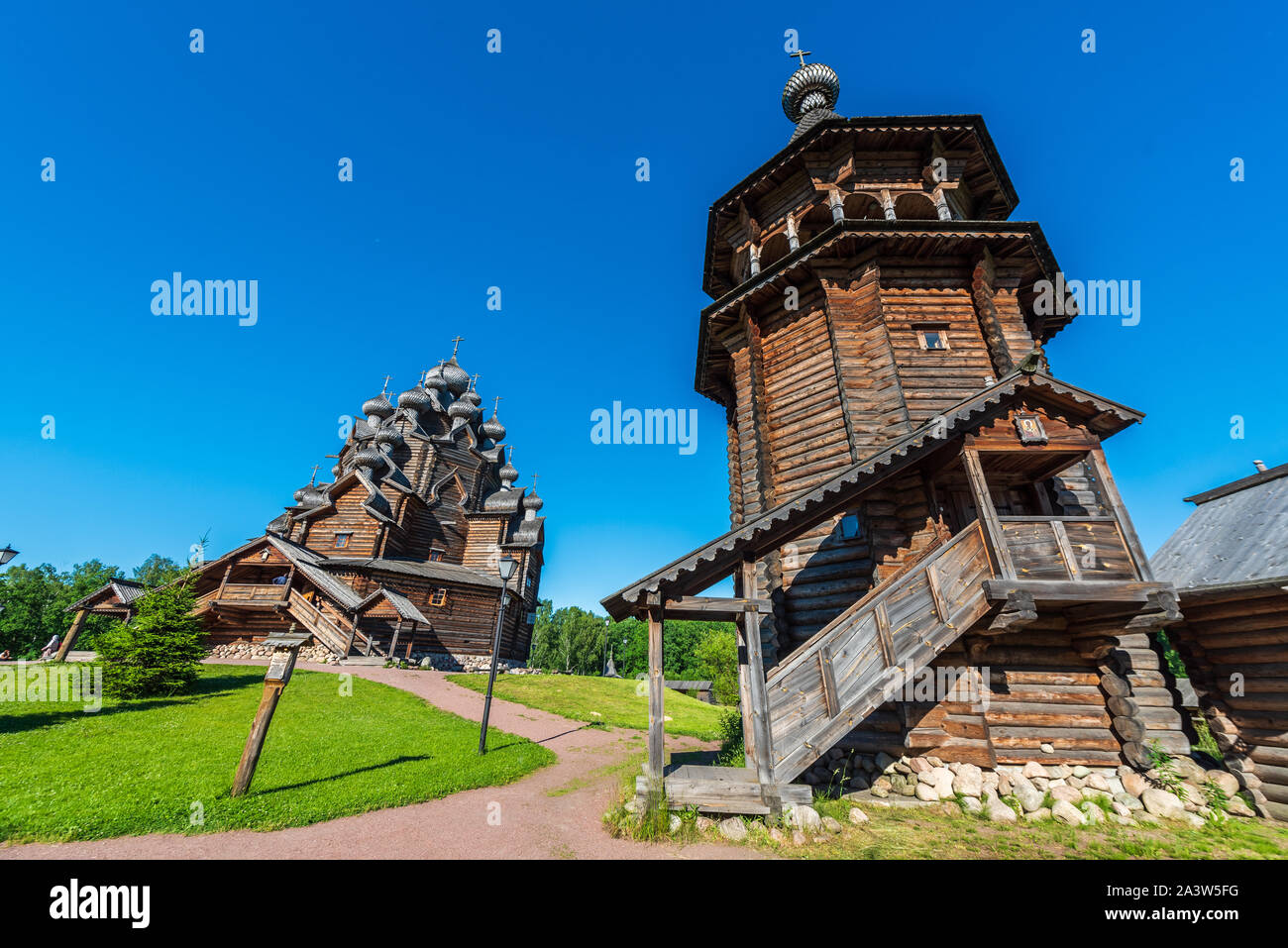 Wooden church (Pokrovskaya church), St. Petersburg, Russia. The ...