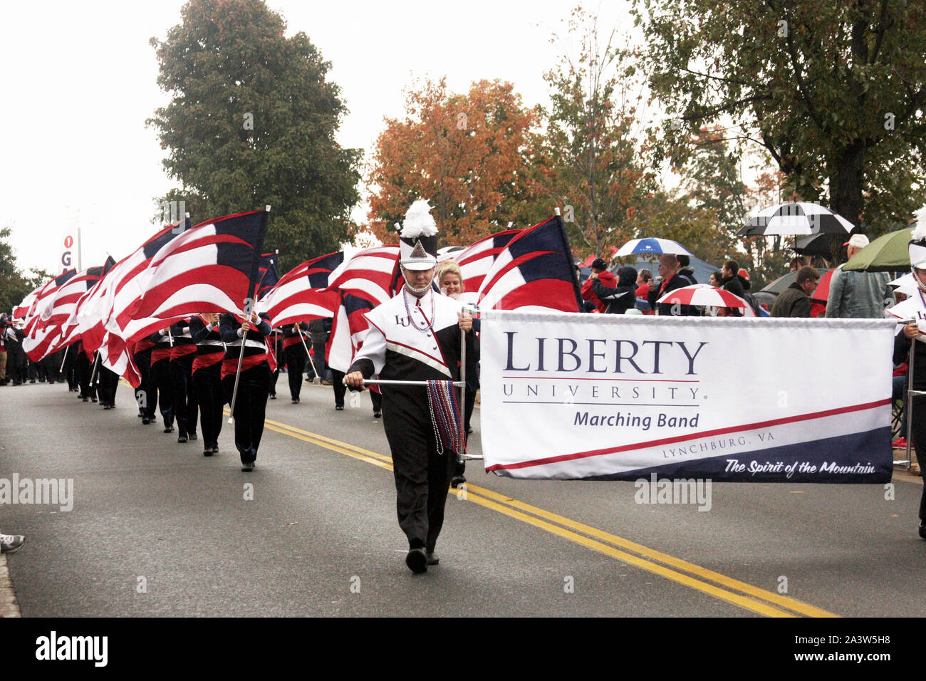 Lynchburg, VA, USA. Liberty University marching band and flag team ...
