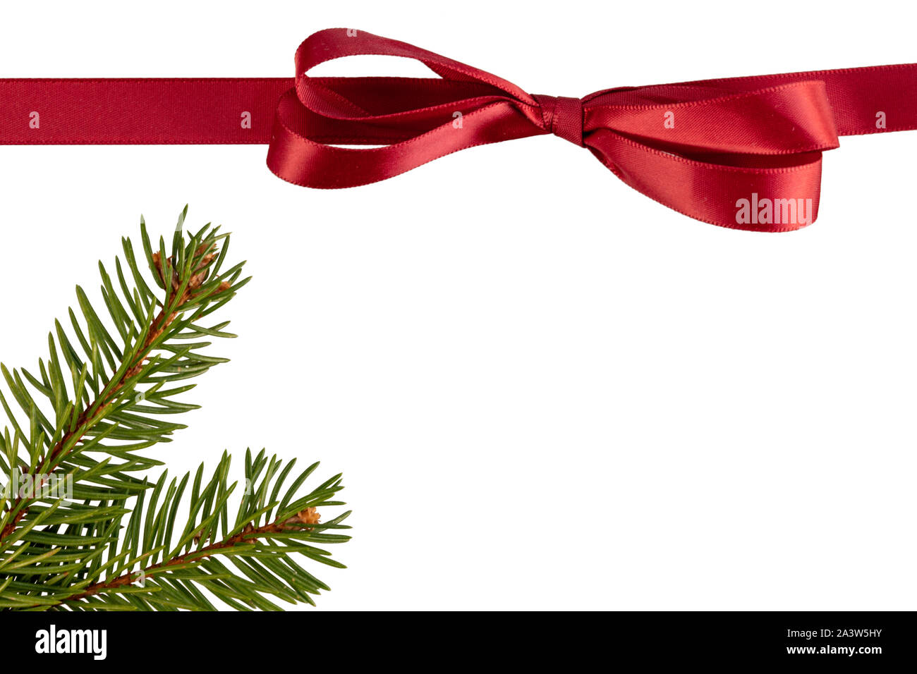 Red ribbon bow and fir tree isolated on white background Stock Photo ...