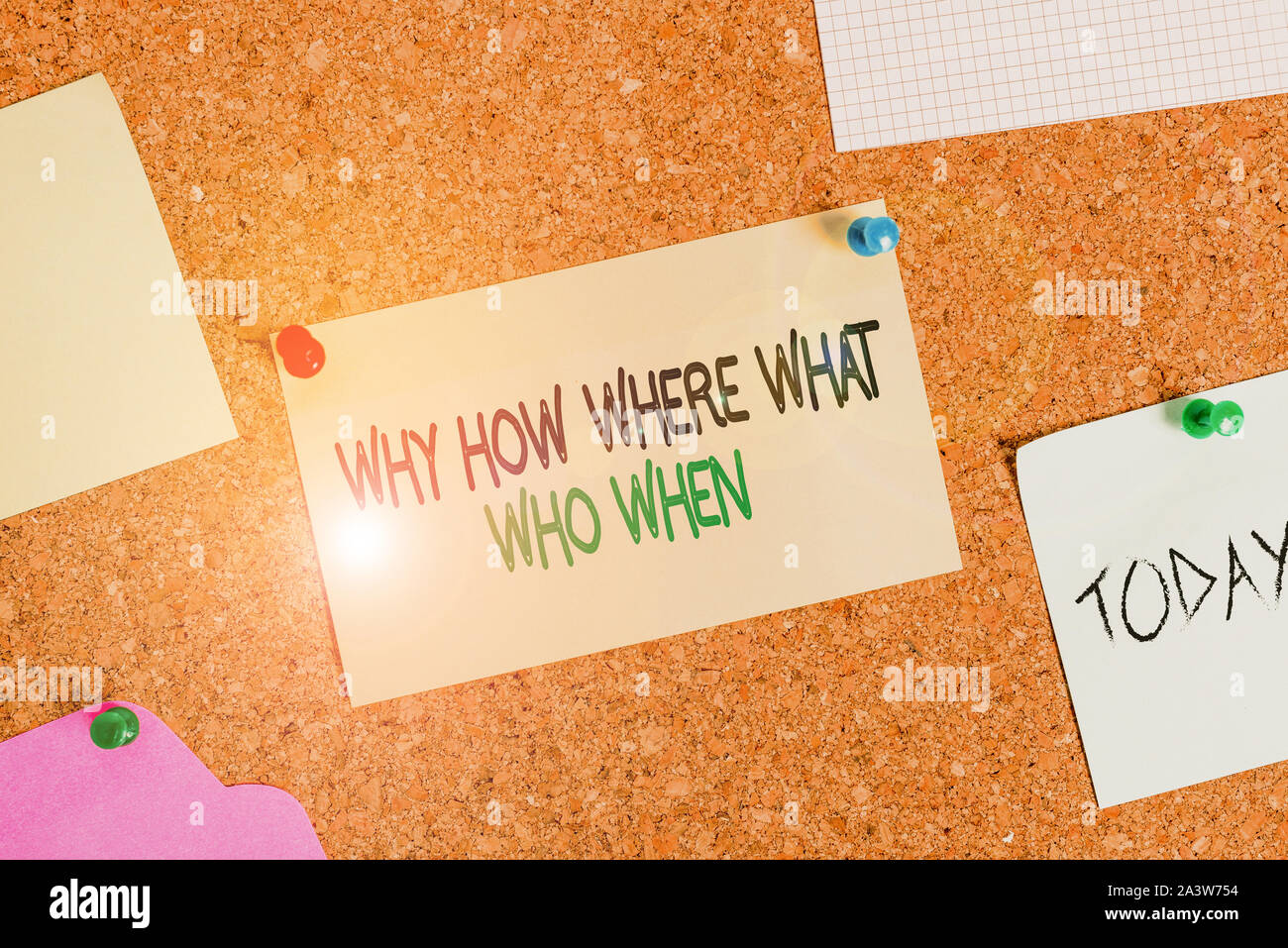 Writing note showing Why How Where What Who When. Business concept for ...