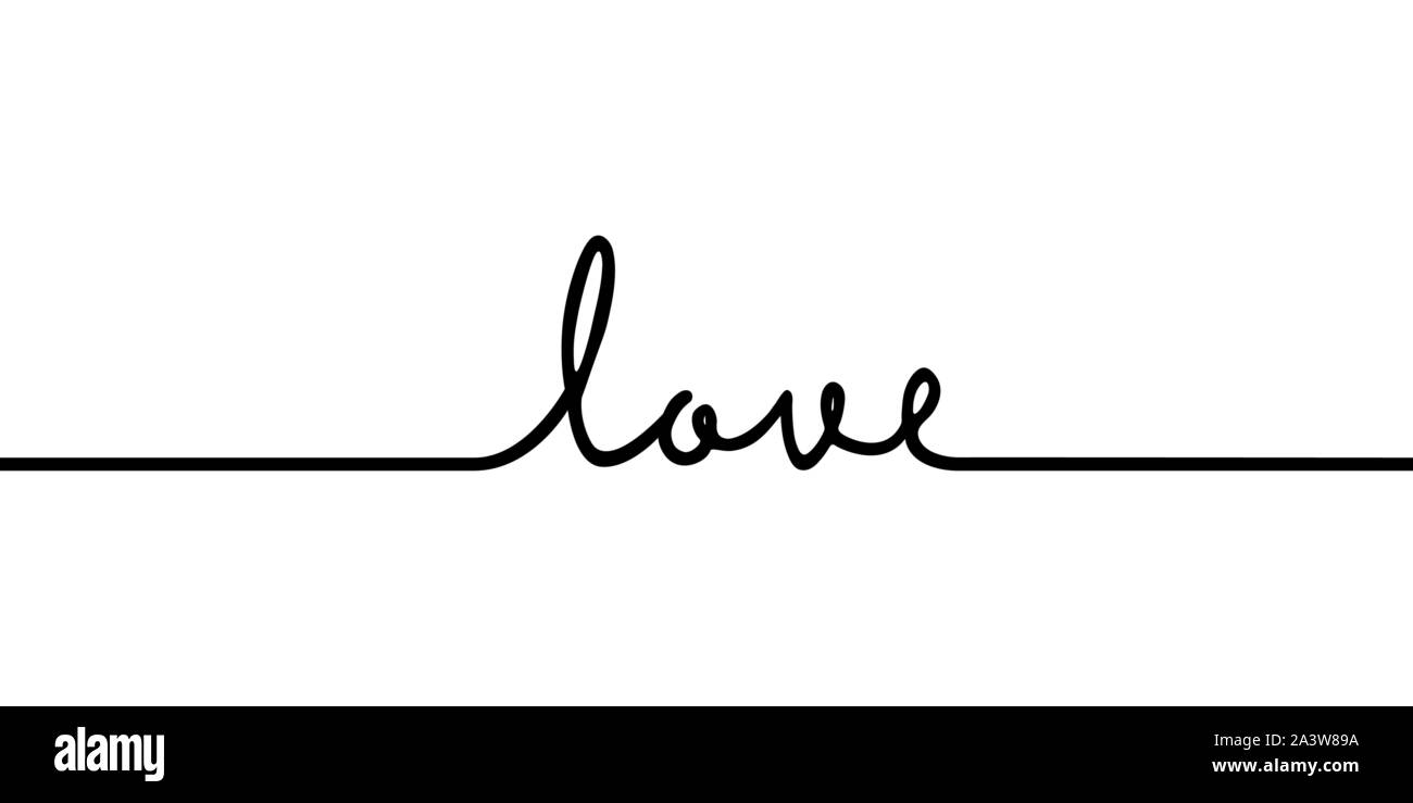 Love - continuous one black line with word. Minimalistic drawing of phrase illustration Stock ...