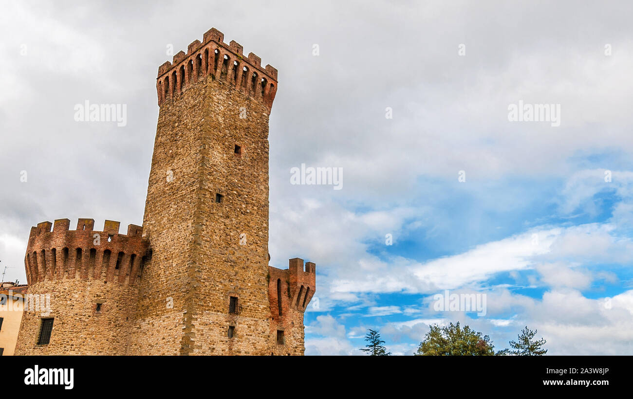 Cloudy sky over the medieval castle of Umbertide, the symbol of this ...