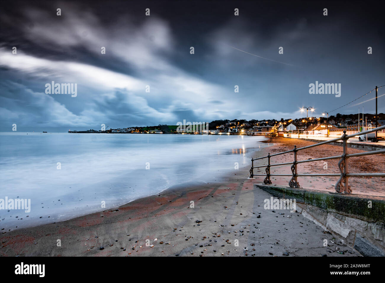 Looking out across Swanage Bay, Seaside town, Swanage, Dorset, England ...