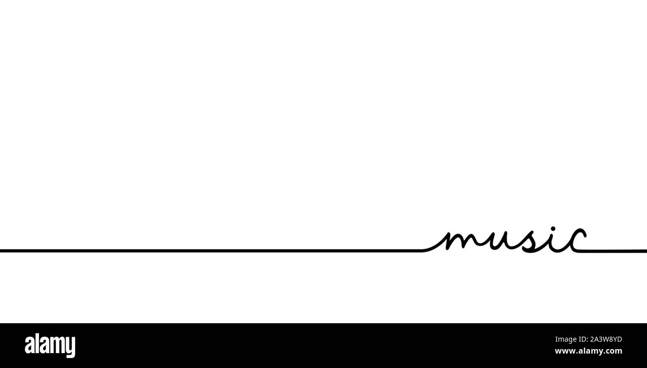 Music - continuous one black line with word. Minimalistic drawing of ...