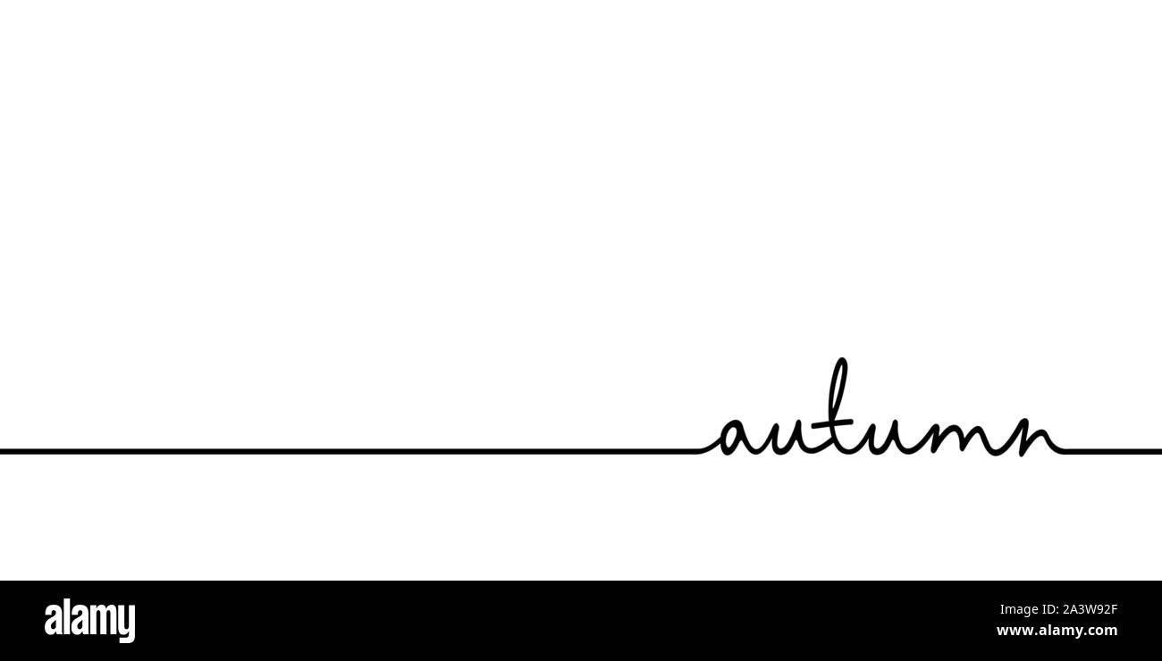 Autumn - continuous one black line with word. Minimalistic drawing of phrase illustration Stock ...