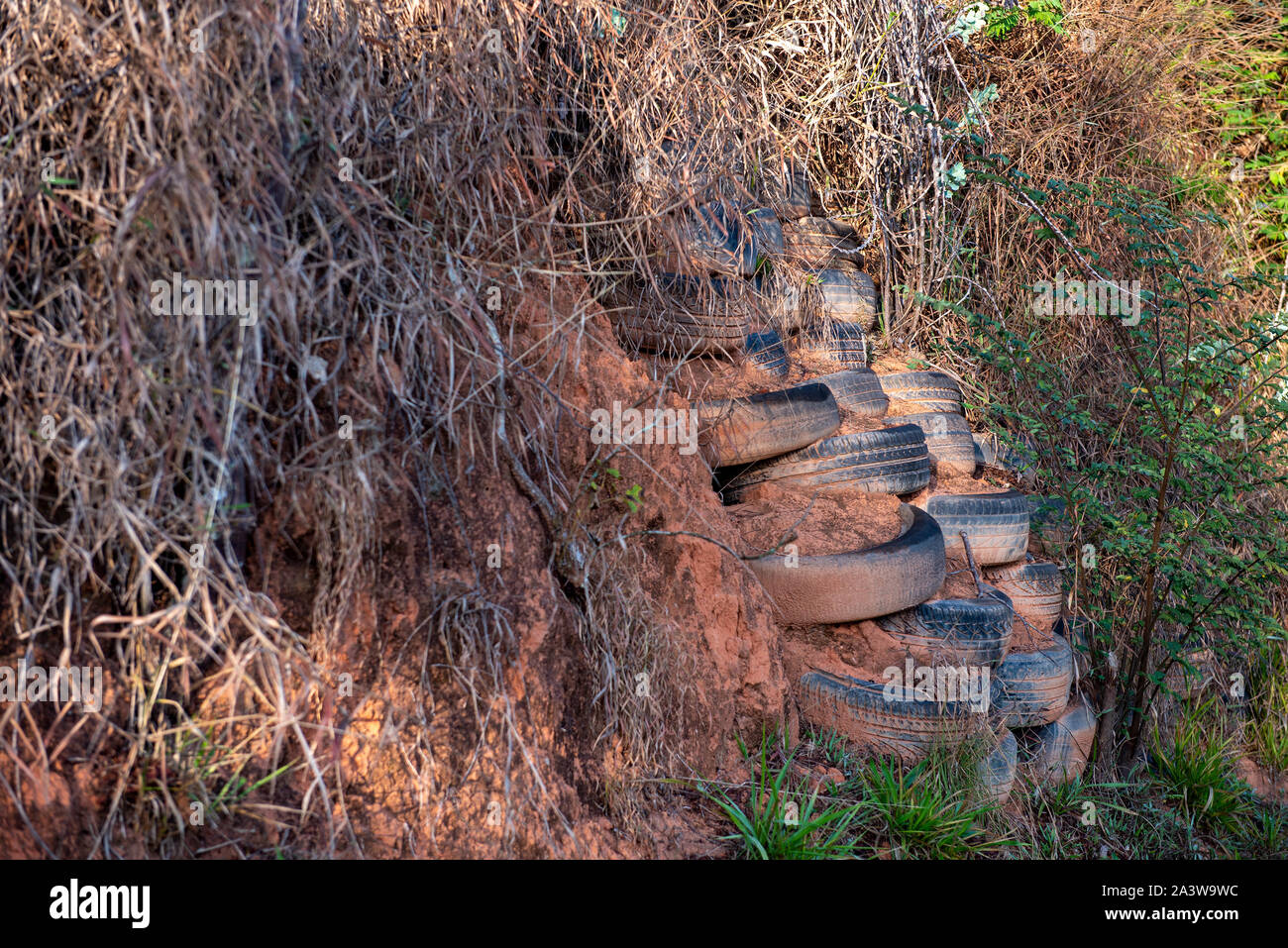 Close-up on rosion and landslide prevention with the use of tires on ...