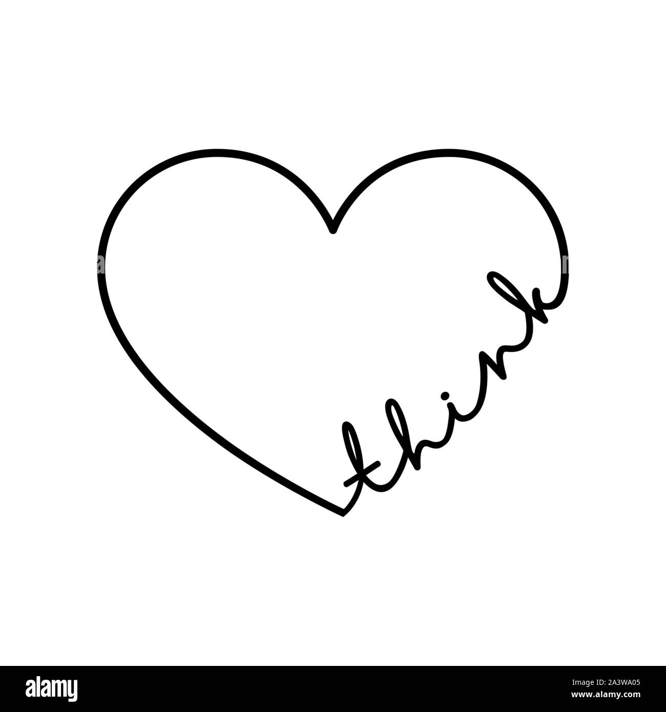 Think - calligraphy word with hand drawn heart. Lettering symbol ...