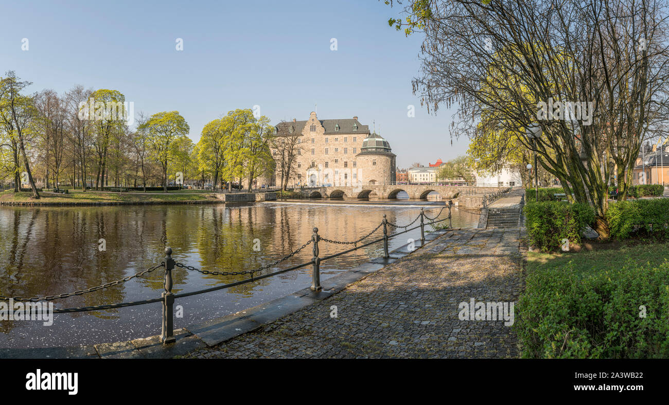 Orebro Castle (Örebro Slott) by river Svartan (Svartån). Sweden ...