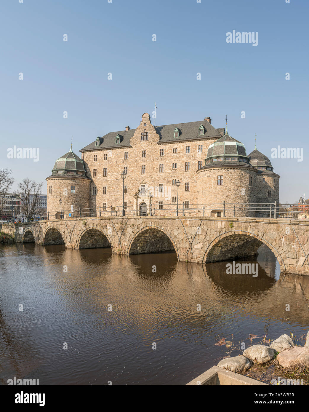 Orebro Castle (Örebro Slott) by river Svartan (Svartån). Sweden ...