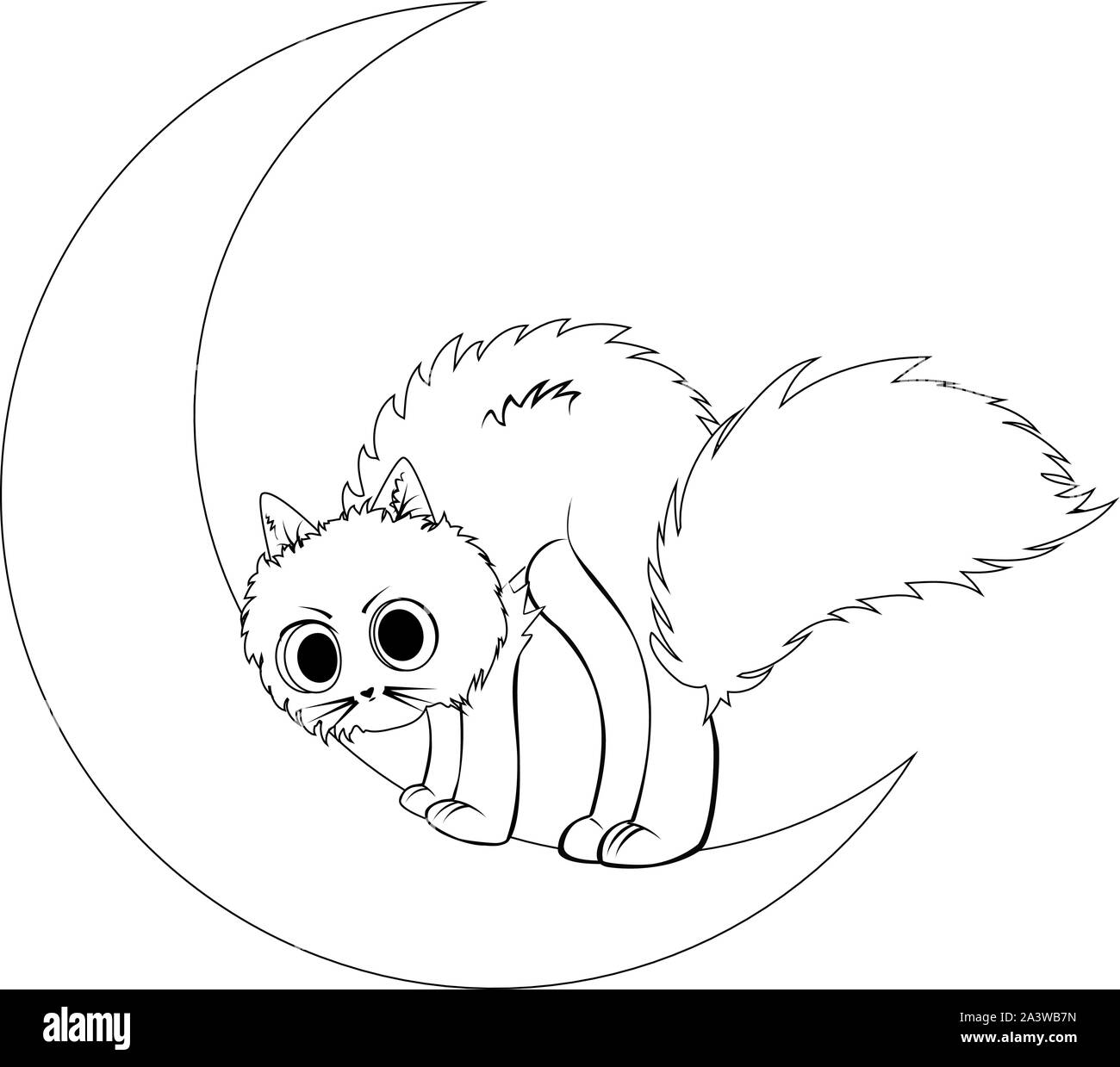 Simple illustration of a cat sits on crescent moon Stock Vector Image ...