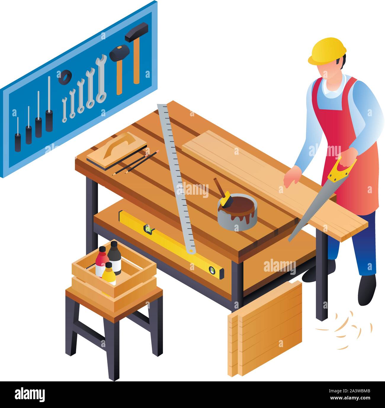 Carpenter working concept background. Isometric illustration of ...