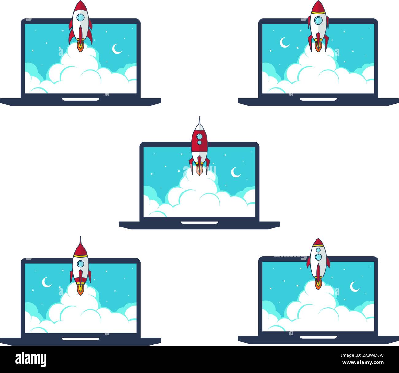 laptop notebook rocket booster vector art set collection Stock Vector ...