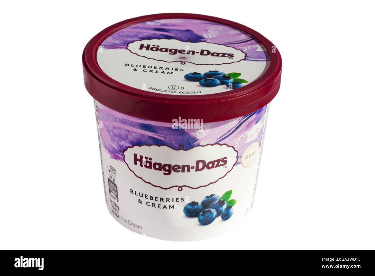 Tub of Haagen-Dazs Blueberries & Cream ice cream, part of fruit ...