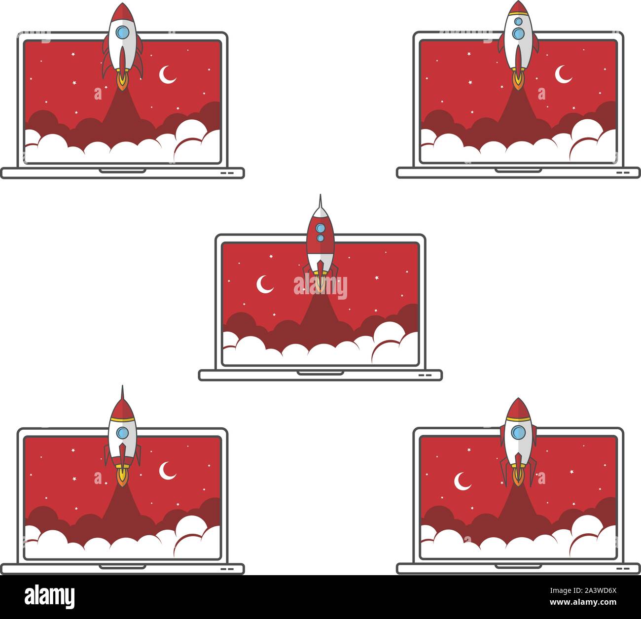 laptop notebook rocket booster vector art set collection Stock Vector ...