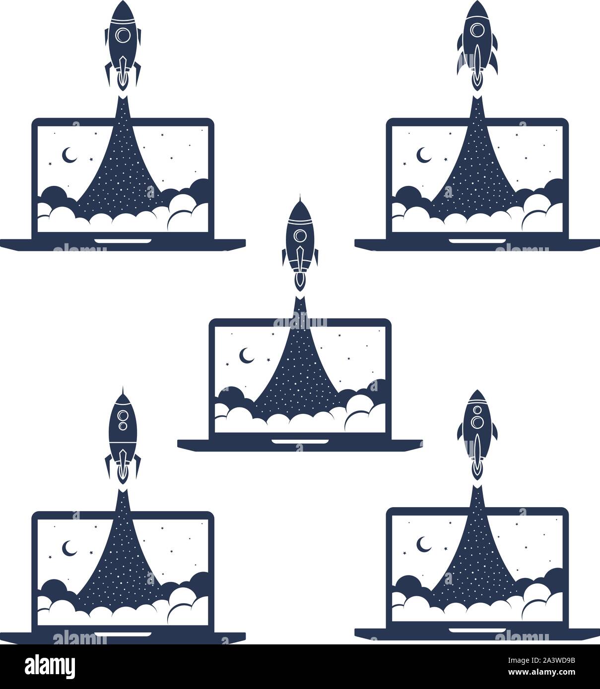 laptop notebook rocket booster vector art set collection Stock Vector ...