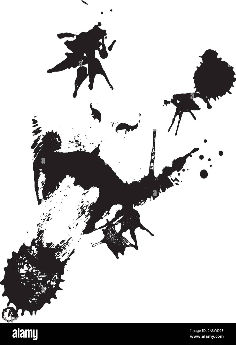 Abstract grunge portrait of a cat with ink splatters on white ...