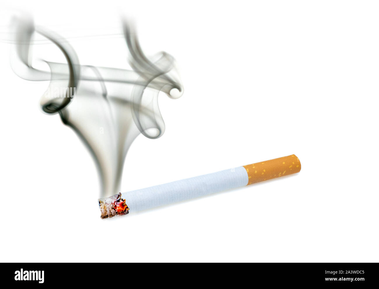 Close up of a cigarette with smoke showing at white background Stock ...