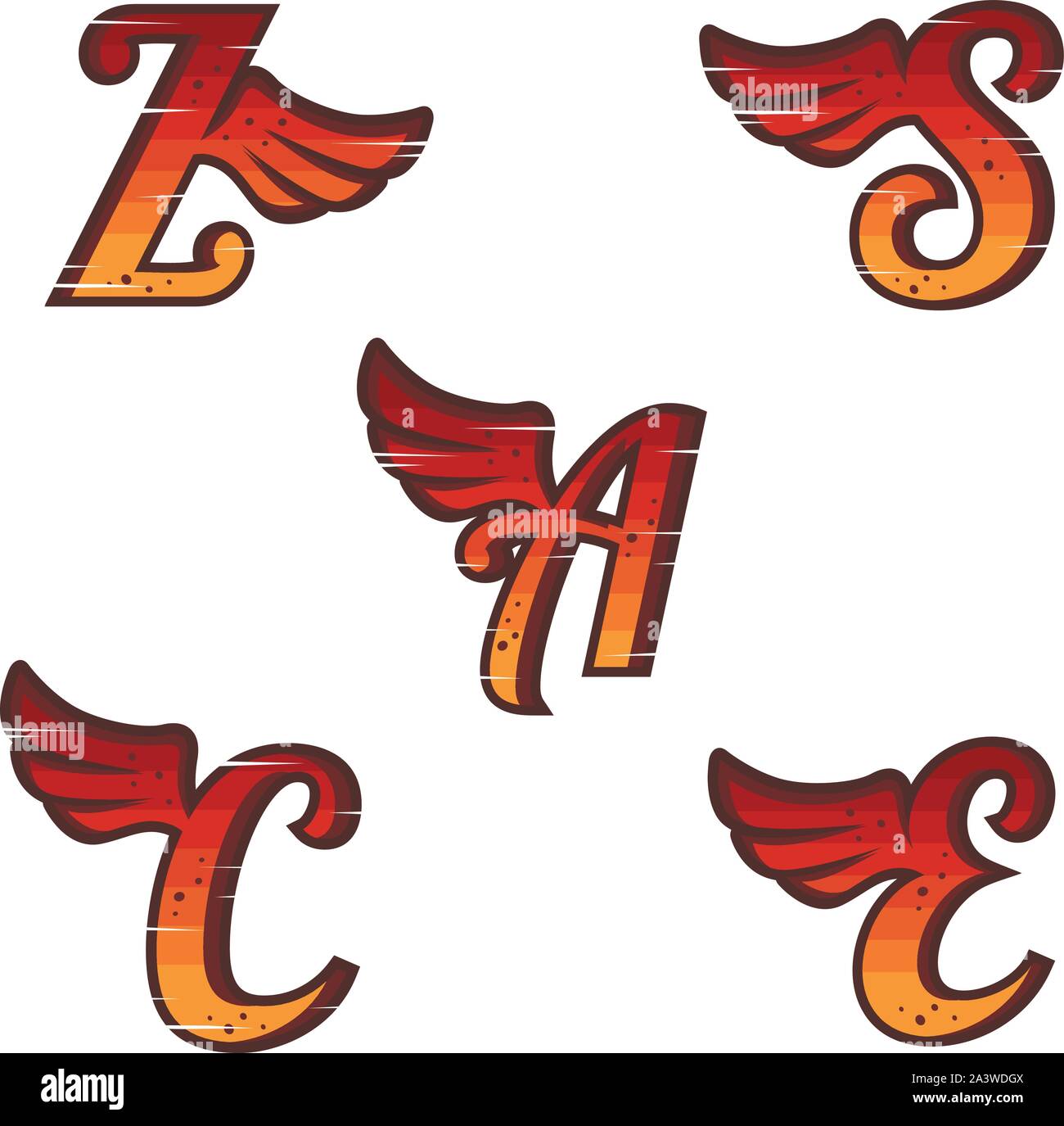 initial letter with wing vector art set collection Stock Vector Image ...