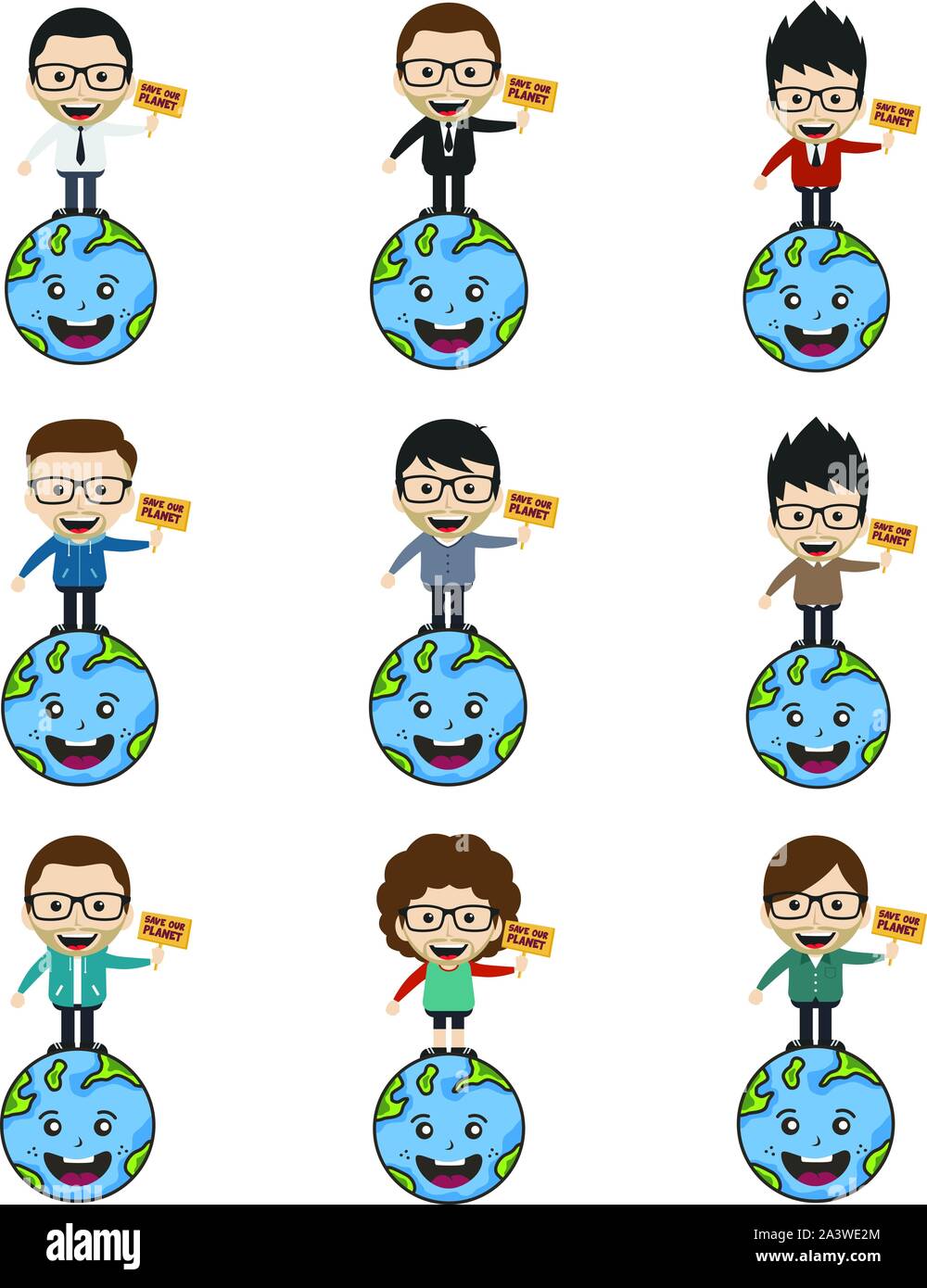 save our planet earth campaign man hold our world vector art set Stock ...
