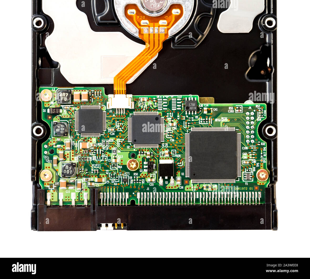 Opened hard disk drive isolated on white background Stock Photo - Alamy