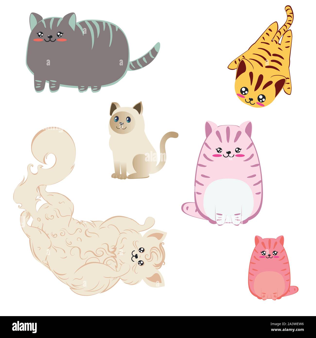 Cute cartoon cats set, abstract kawaii kitty design illustration Stock ...