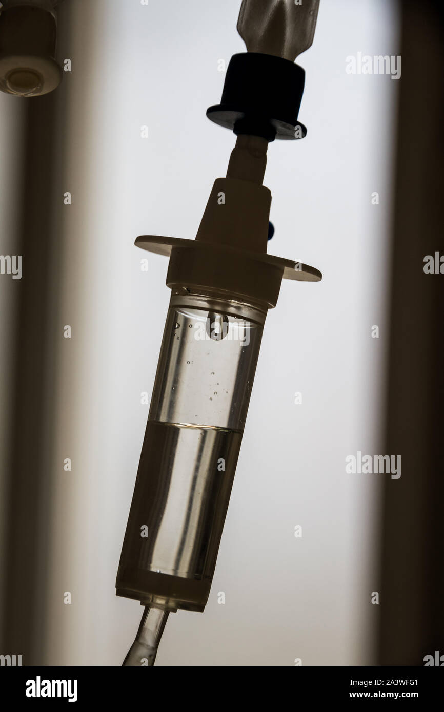 Closeup view of intravenous infusion drip equipment in hospital Stock ...